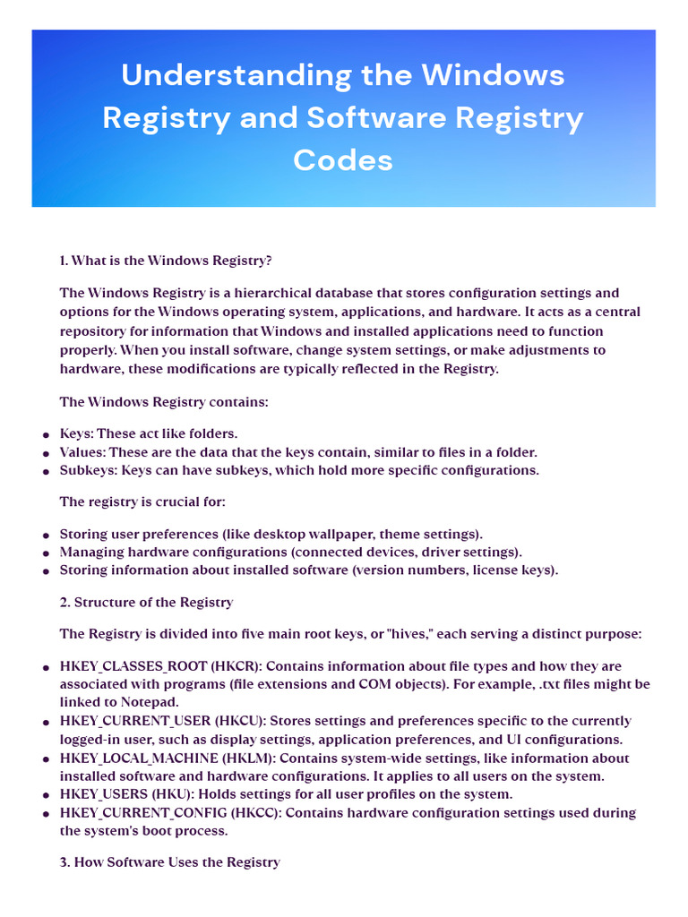 Understanding The Windows Registry and Software Registry Codes | PDF | Windows Registry | Computing