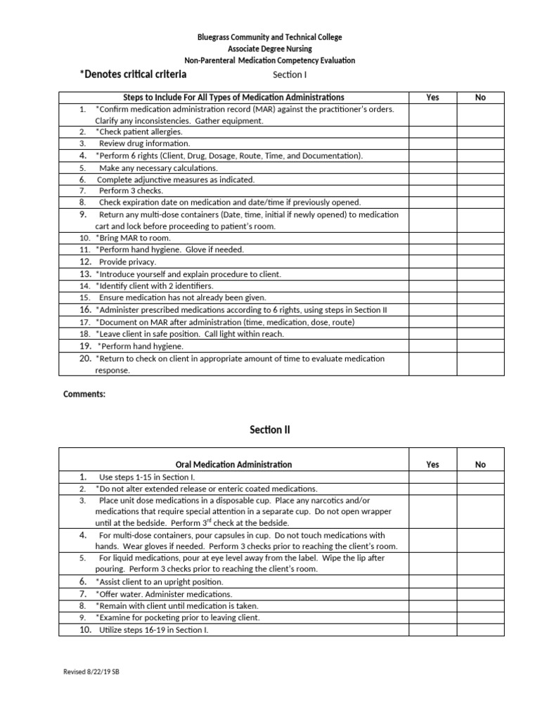 Oral Medication Administration Checklist | PDF | Health Sciences ...