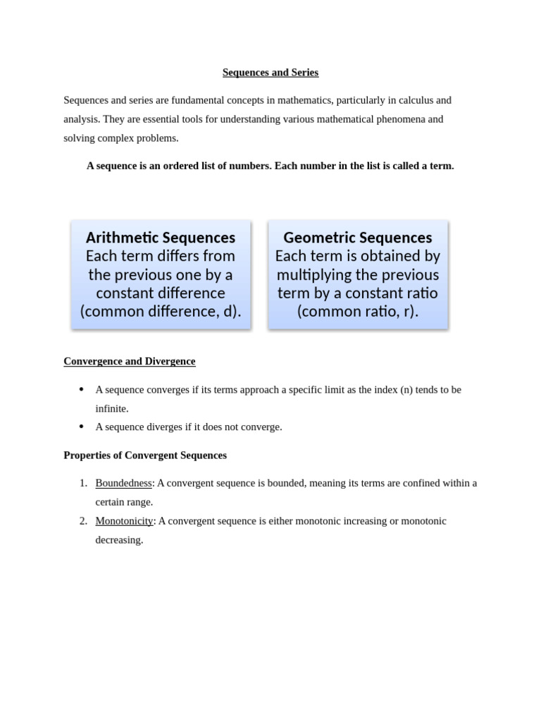 Sequences and Series MTH1101 Notes | PDF | Series (Mathematics) | Limit ...