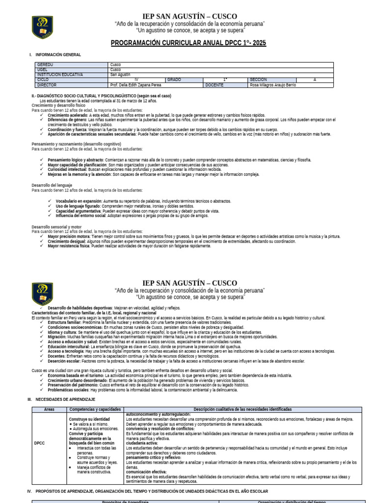 Pca 1° DPCC | PDF | Aprendizaje | Sustentabilidad