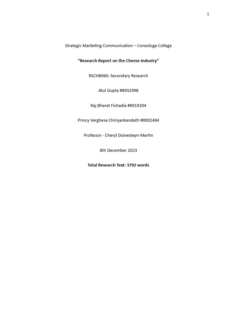 PDF Research On Cheese Industry - Conestoga | PDF | Inflation | Cheese