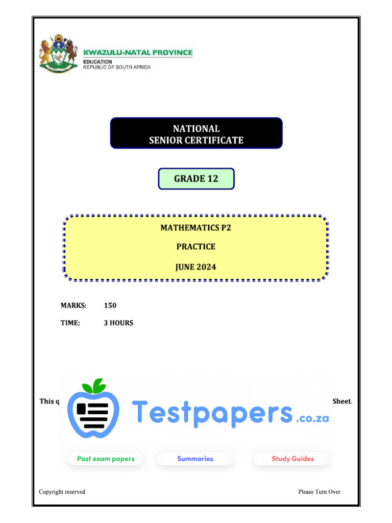 Mathematics Maths NSC Prac P2 QP May June 2024 KZN | PDF