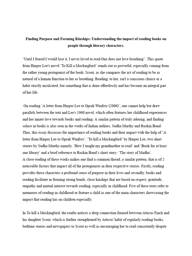 Finding Purpose and Forming Kinships | PDF | Harper Lee | To Kill A ...