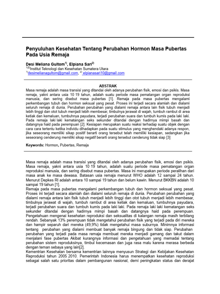 Penyuluhan Kesehatan Tentang Perubahan Hormon Masa Pubertas Pada Usia Remaja | PDF