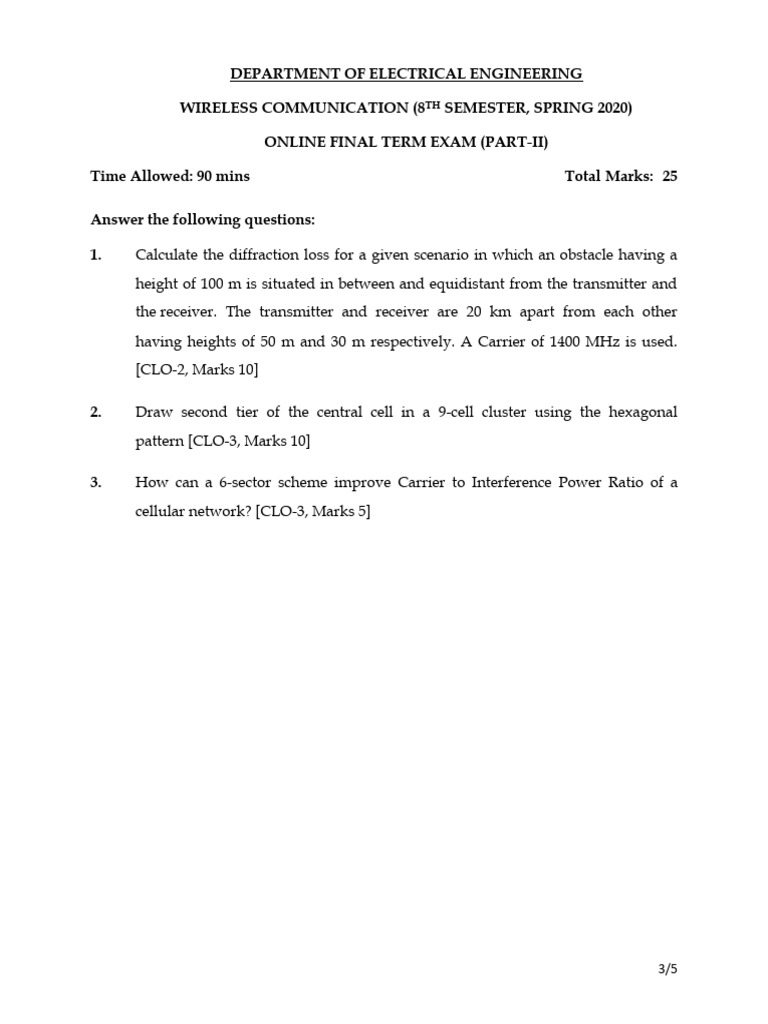 Wireless Comm Online Final Term Questions (Part-II) Given | PDF