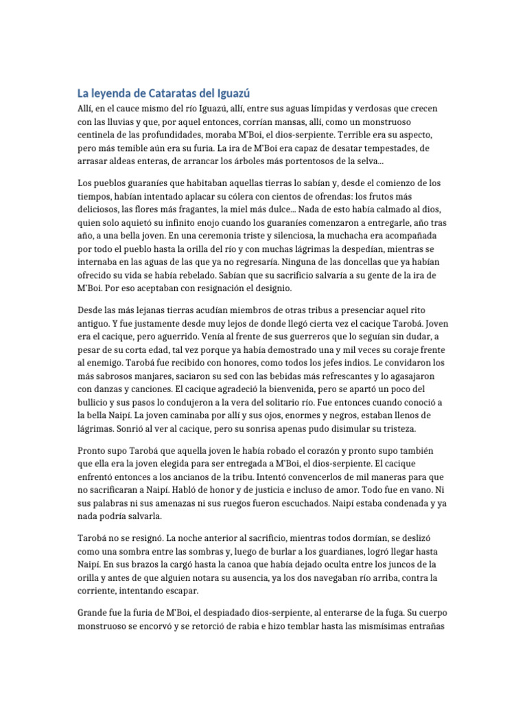 Leyenda Cataratas Iguazu | PDF