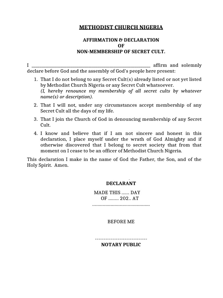 AFFIRMATION AND DECLARATION OF NON MEMBERSHIP OF CULT | PDF