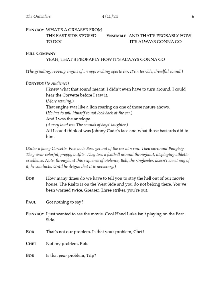 The Outsiders: Greaser vs. Socs Scene | PDF