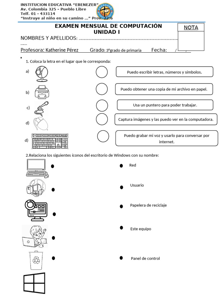 Examen Mensual Unidad1 Compu, 3ero | PDF