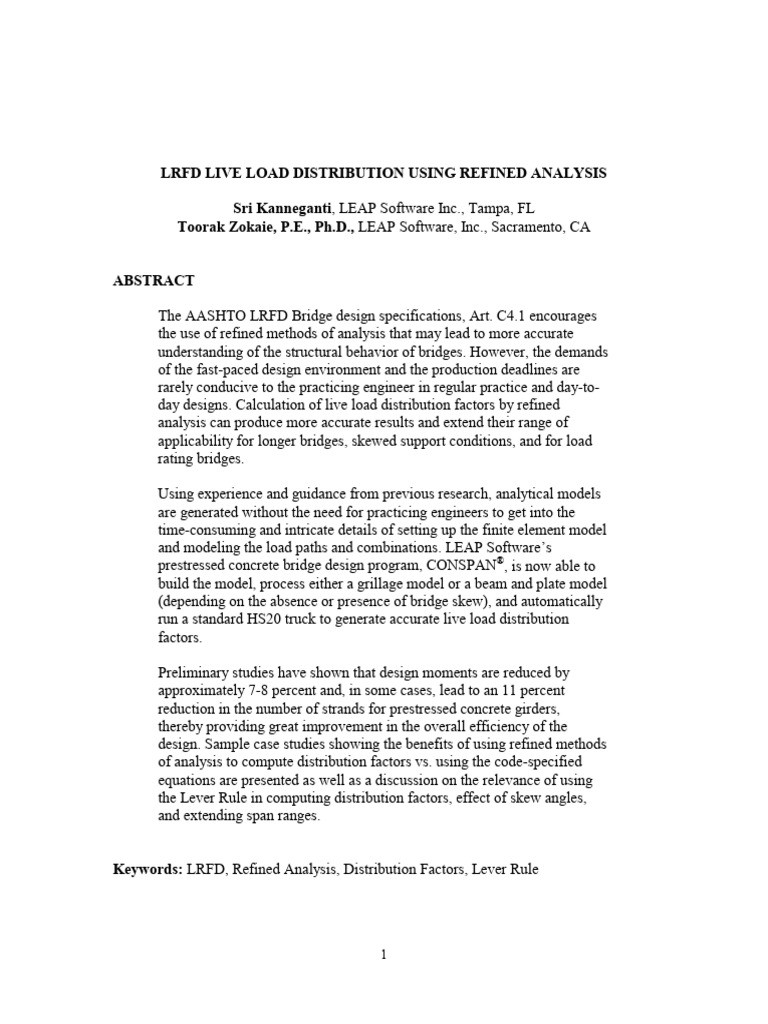 LRFD Live Load Distribution Using Refined Analysis | PDF | Beam ...