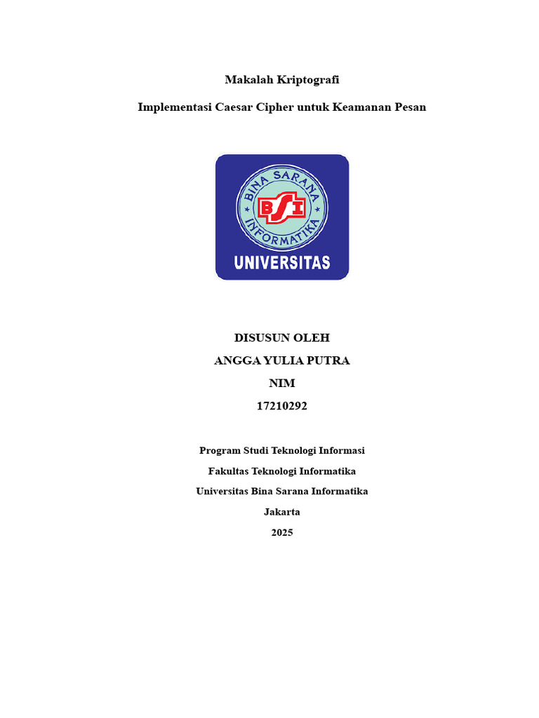 Implementasi Caesar Cipher untuk Keamanan | PDF