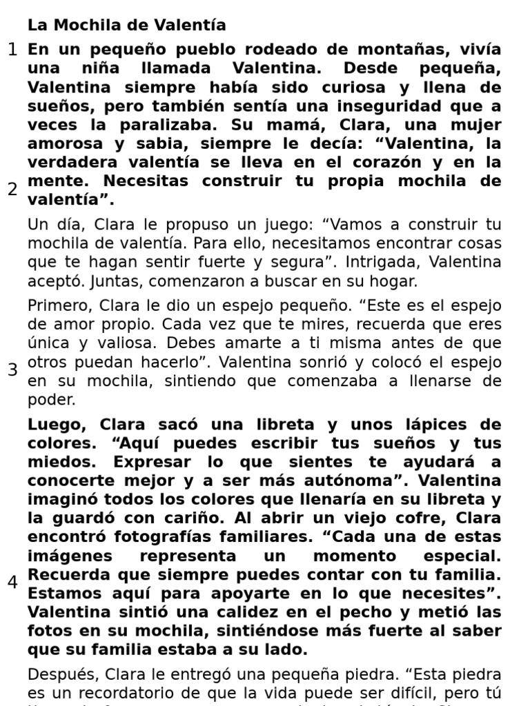 La Mochila de Valentía de Valentina | PDF | Amor | Valor