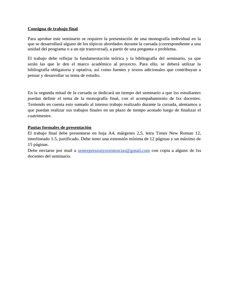 Consigna de Trabajo Final | PDF