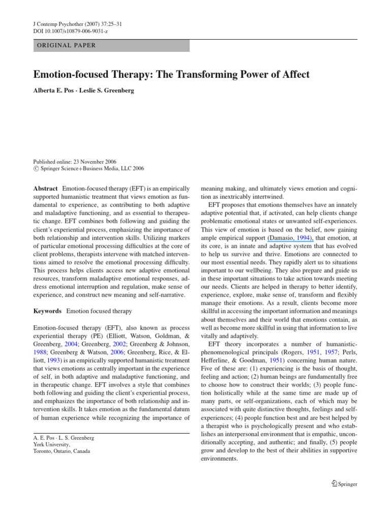 Emotion-Focused Therapy - The Transforming Power of Affect | PDF ...
