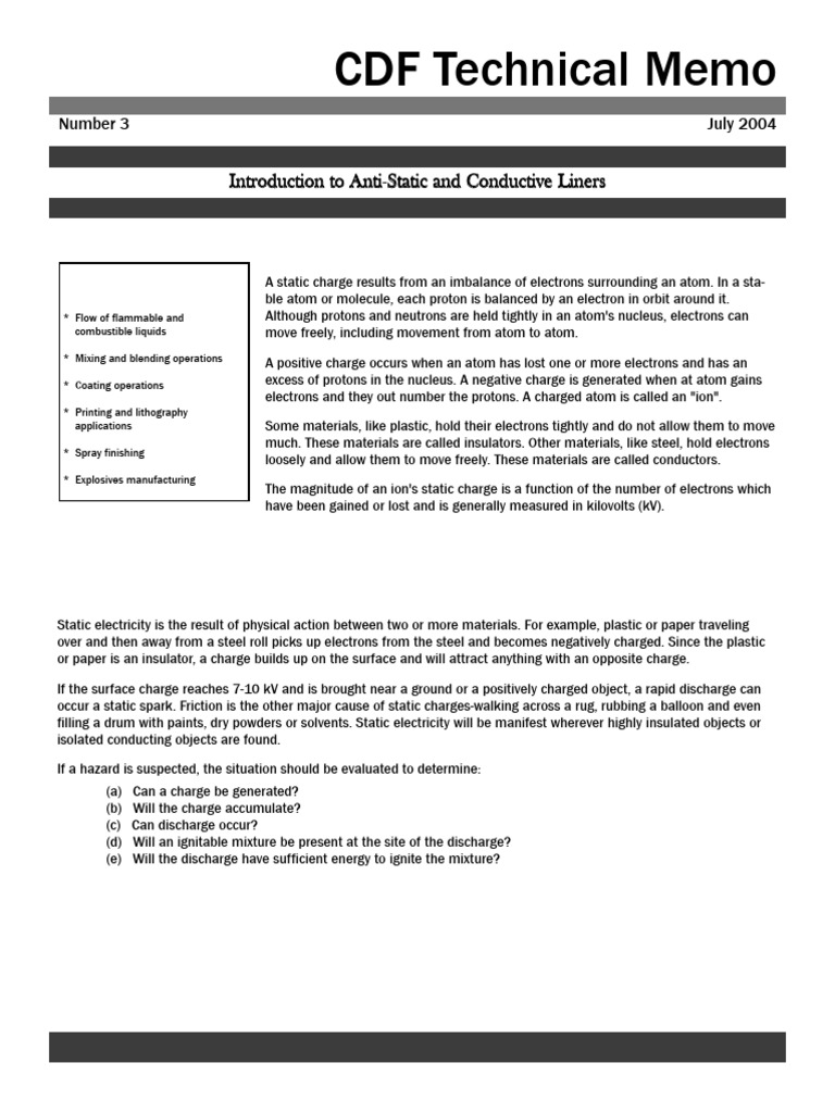 Anti-Static Conductive Liners | PDF | Electric Charge | Atoms