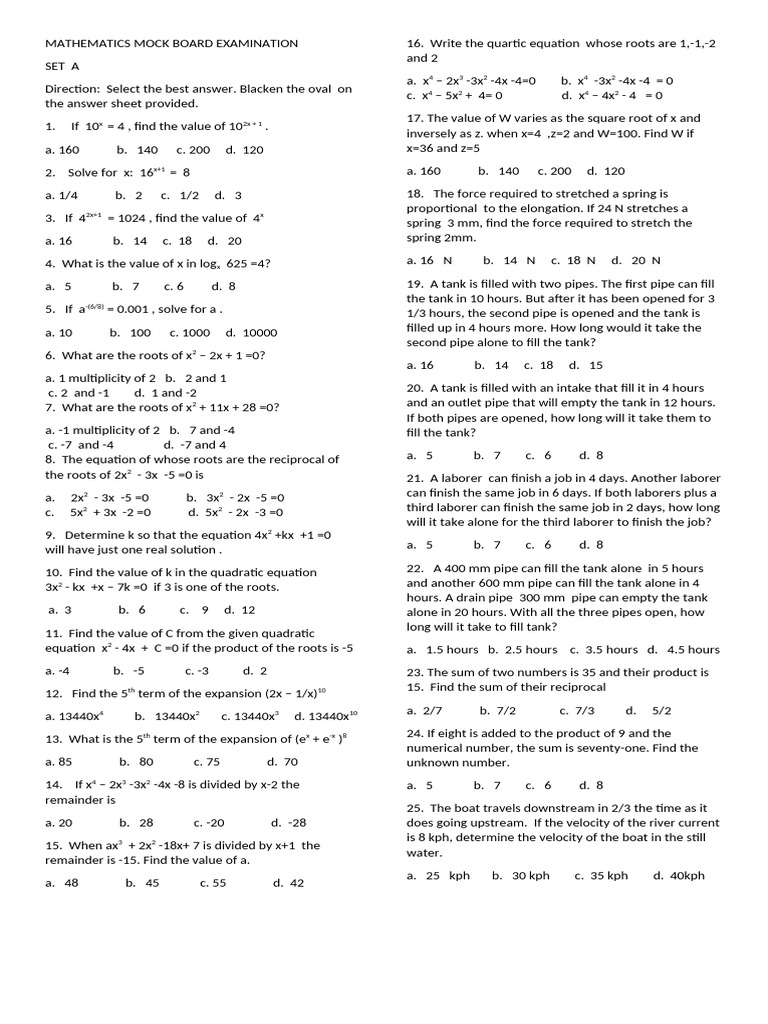 MATHEMATICS MOCK BOARD EXAMINATION | PDF | Circle | Area