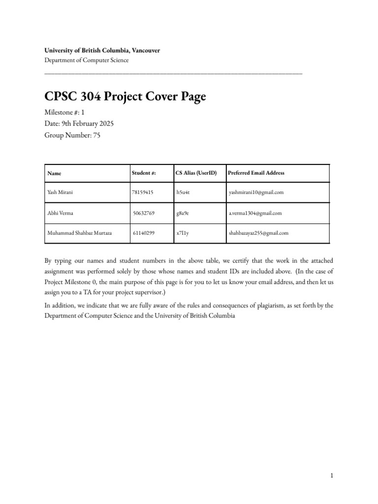 304 Project Milestone 1 (2) | PDF | Databases | Computing