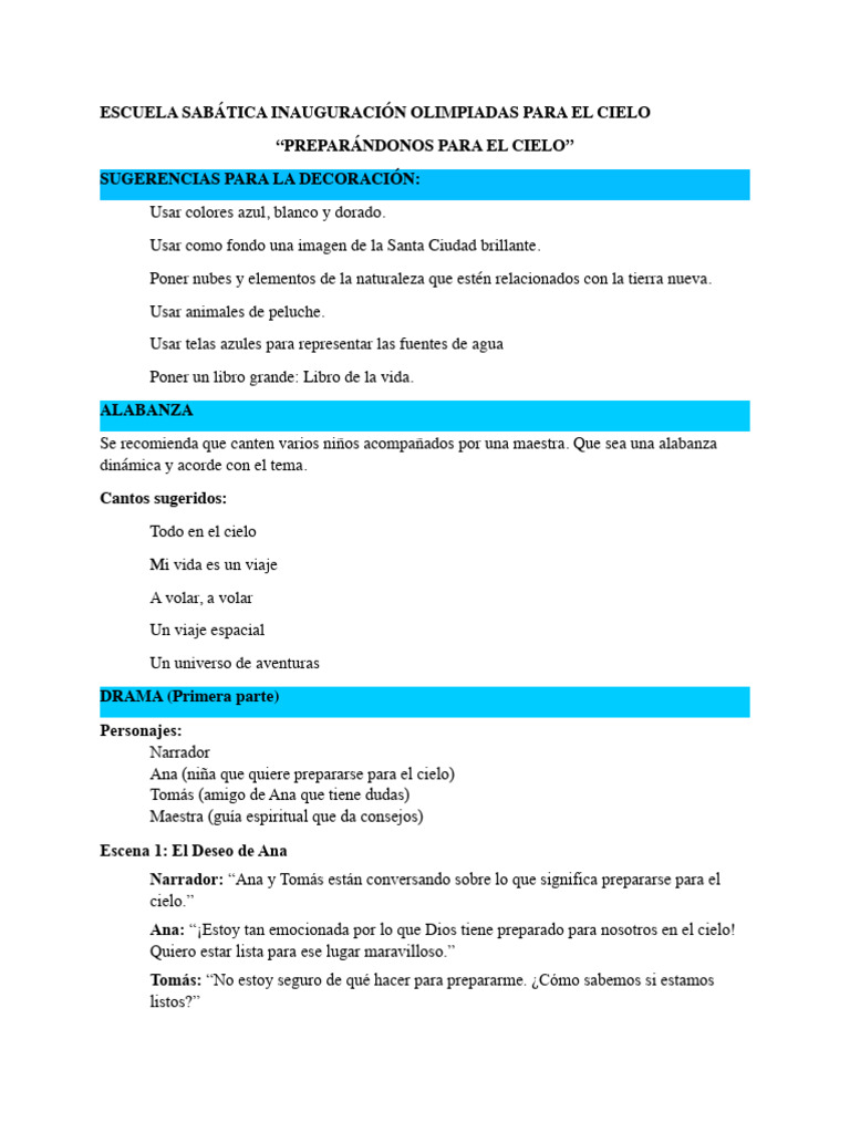 Apertura Programa Olimpiadas Hacia El Cielo 2025 | PDF | Oración | Jacob