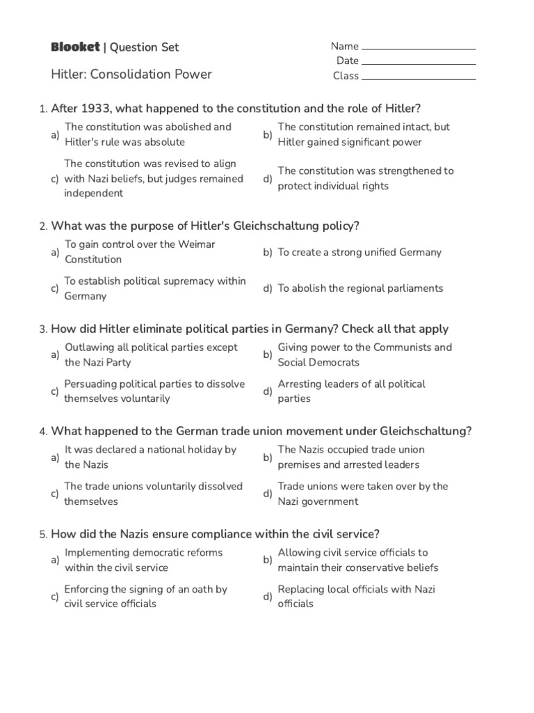 Hitler - Consolidation Power - Blooket | PDF | Nazi Germany | Gestapo