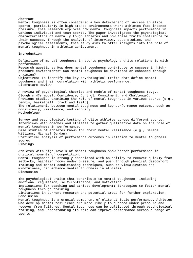 Role Of Mental Toughness Pdf Psychological Resilience Psychology