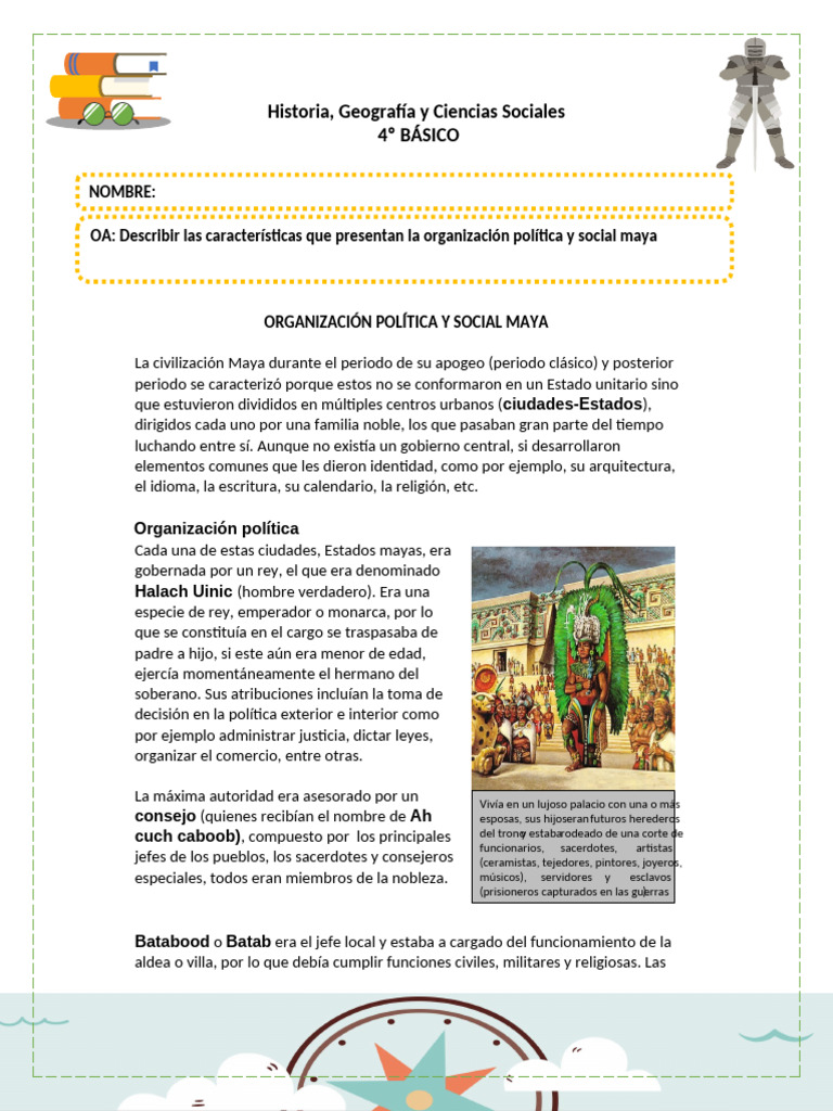 Guia Sociedad y Política Maya 4 Básico | PDF | Nobleza | Civilización maya