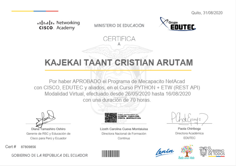 Certificado Curso Python y REST API | PDF