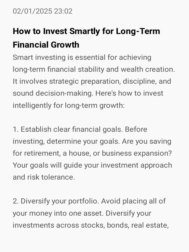 How To Invest Smartly For Long-Term Financial Growth | PDF