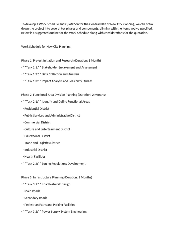 New City Planning Work Schedule & Quotation | PDF | Infrastructure