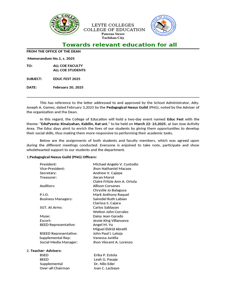 MEMO No.1 For Educ Fest 2025 | PDF