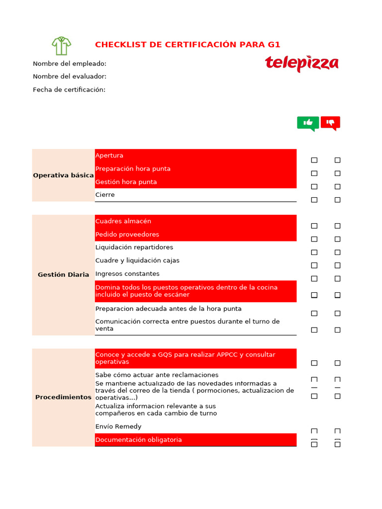 Checklist Certificación G1 | PDF | Seguridad alimenticia