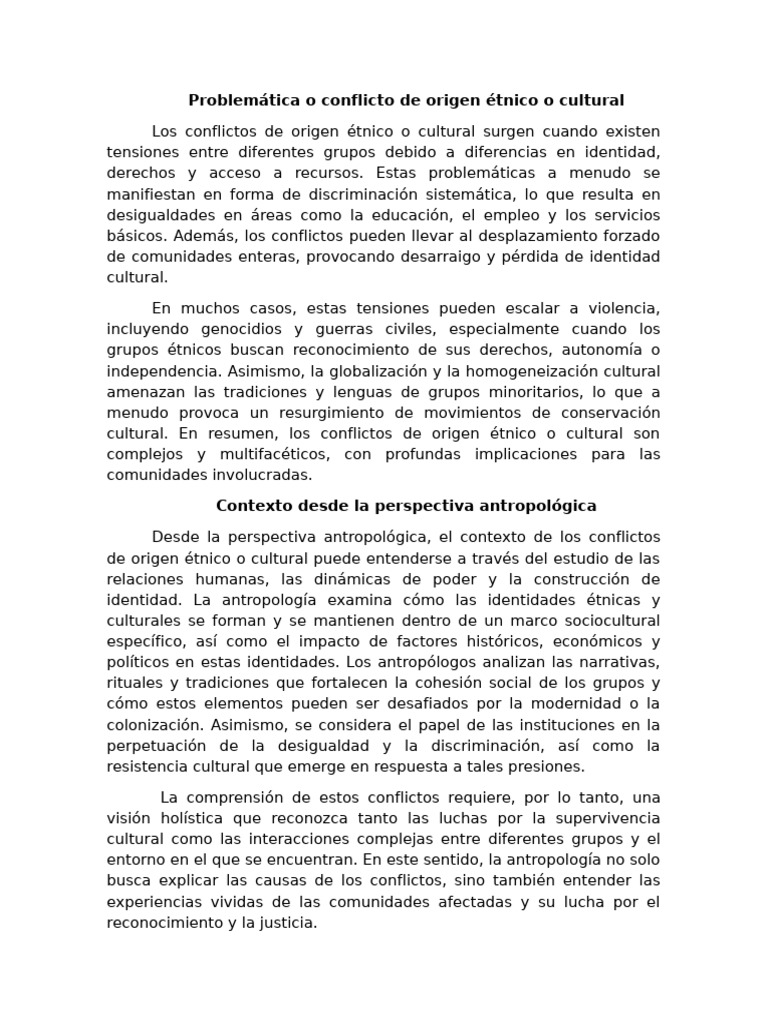 Problemática o Conflicto de Origen Étnico o Cultural | PDF ...