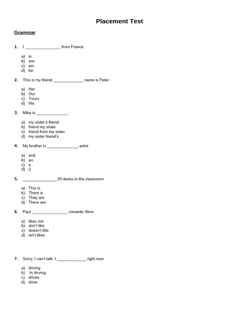 English Placement Test | PDF