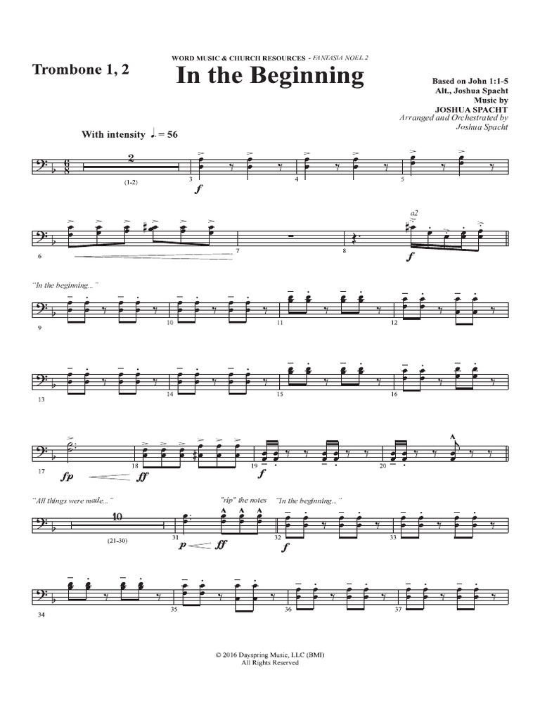 01 - in The Beginning TROMBONES 1 2 | PDF
