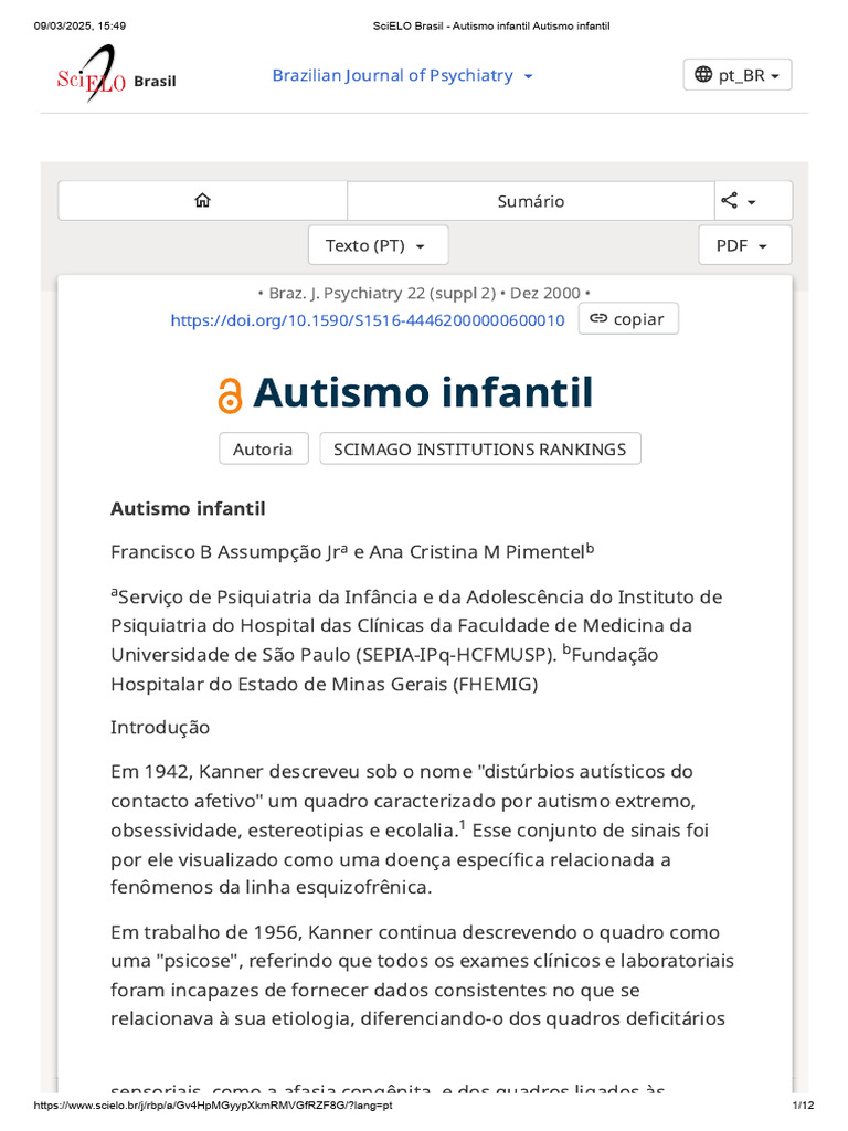Autismo Infantil: Sintomas e Diagnóstico | PDF | Autismo | Síndrome de ...