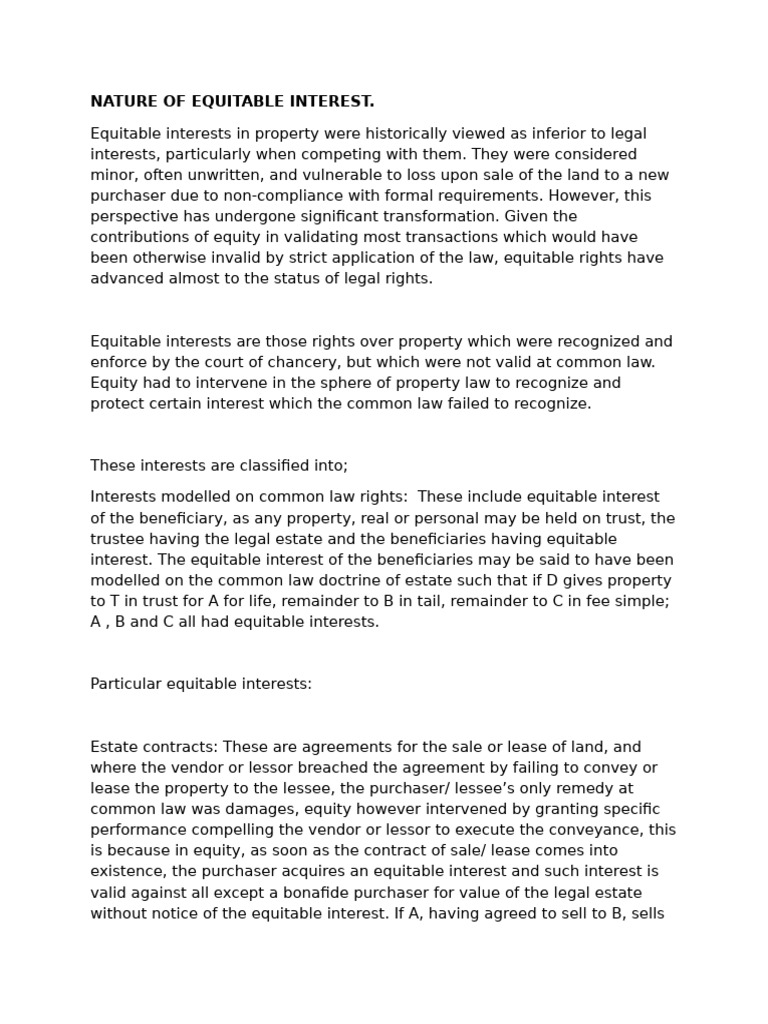 ANU'S PRESENTATION - NATURE OF EQUITABLE INTEREST | PDF | Mortgage Law | Equity (Law)