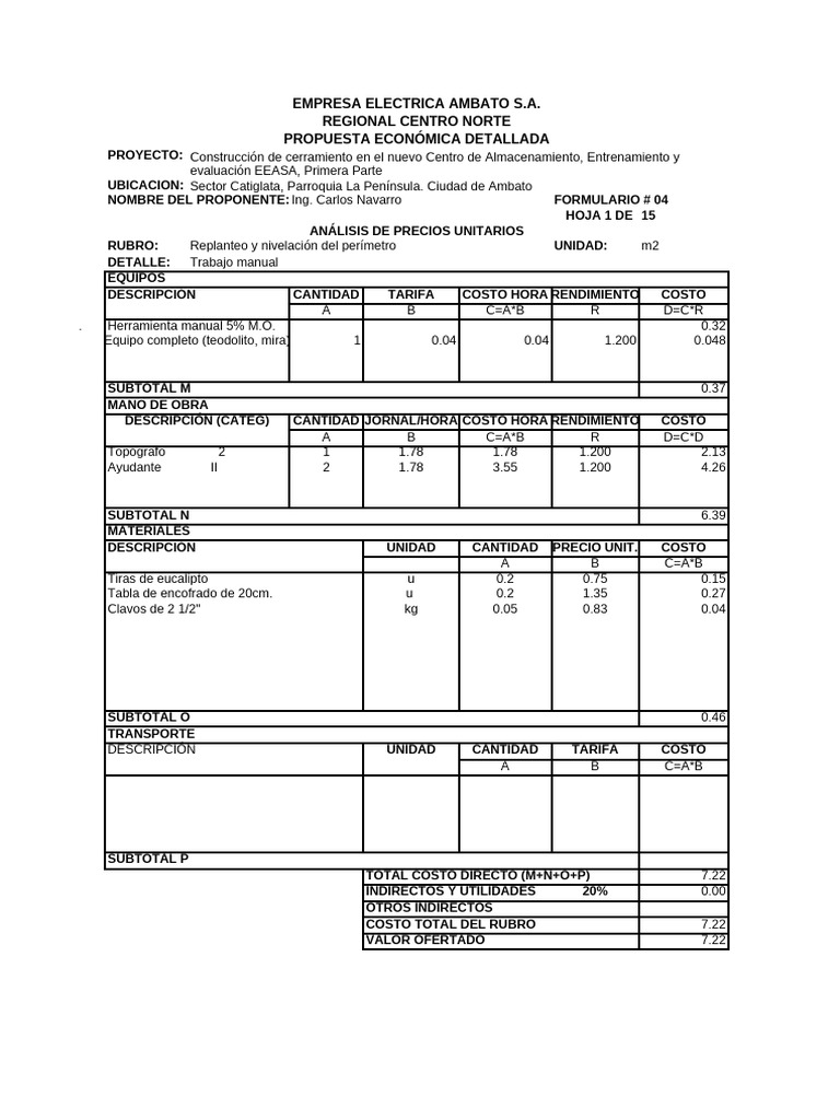 Analisis de Precios Unitarios | PDF | Hormigón | Ingeniería