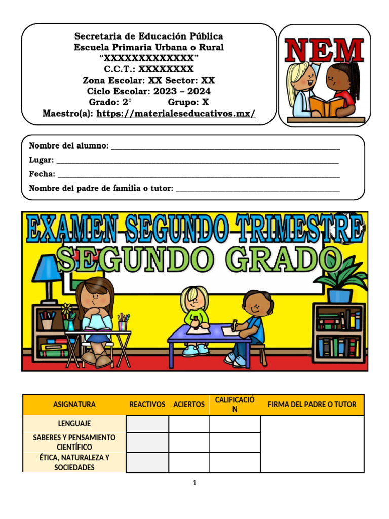 Asignatura Reactivos Aciertos Calificació N Firma Del Padre O Tutor ...