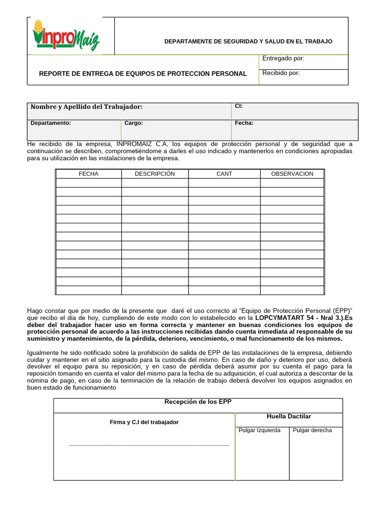 FORMATO DE ENTREGA DE EPP (1) | PDF