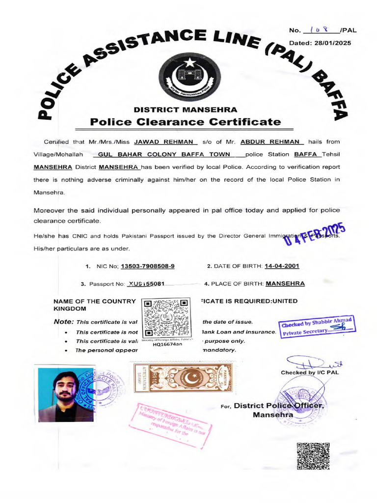 Police Clearance Certificate Mansehra | PDF