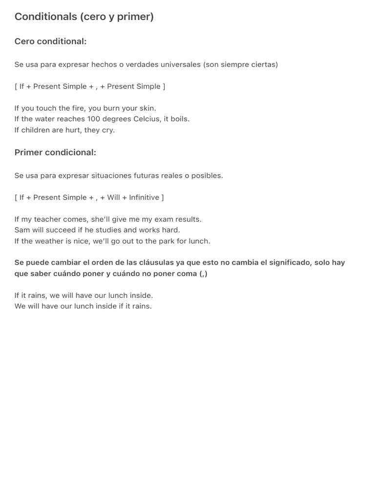 Conditionals (Cero y Primer) | PDF
