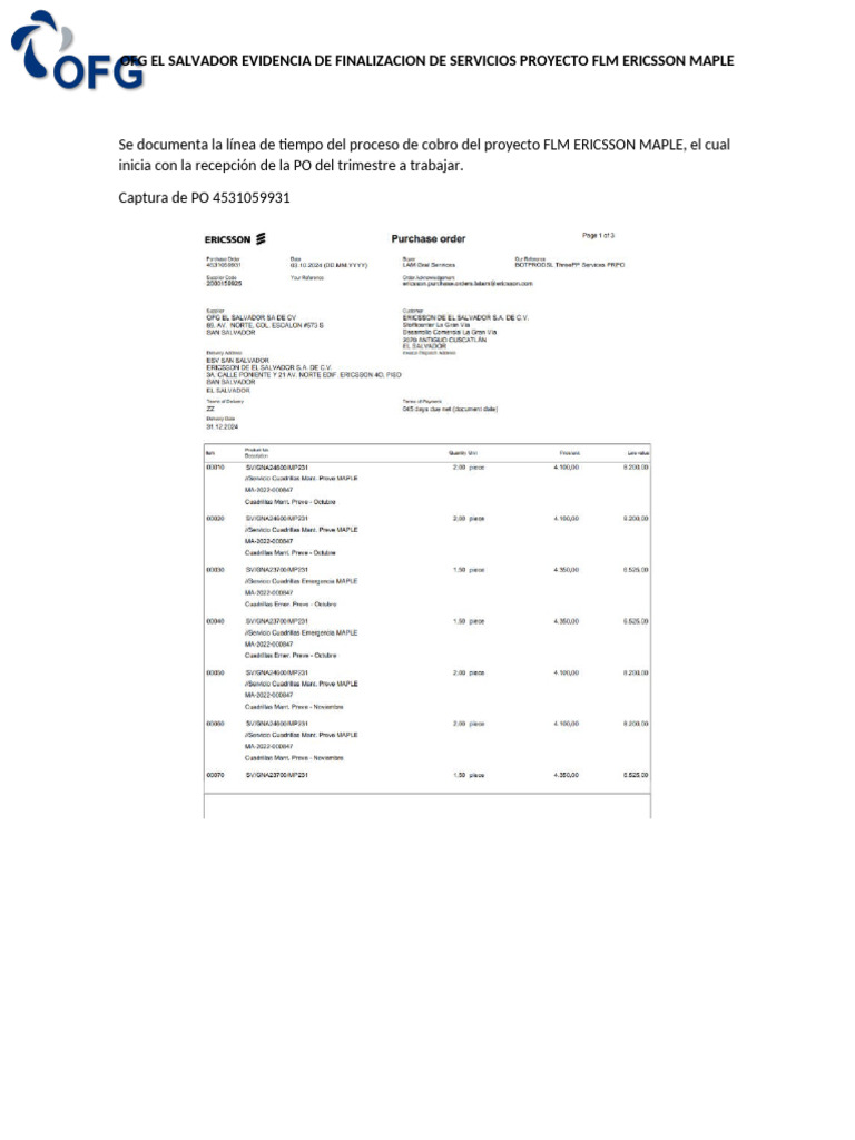 Se Documenta La Línea de Tiempo Del Proceso de Cobro Del Proyecto FLM ERICSSON MAPLE | PDF