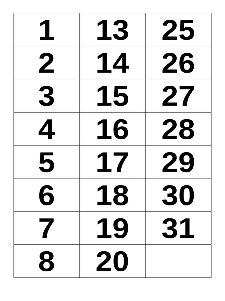 Numeros Del 1 Al 31 | PDF