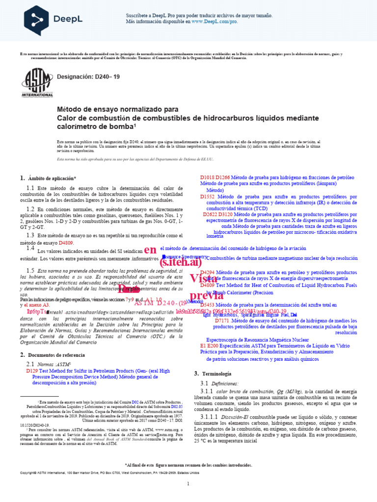 ASTM-D240-19 Es | PDF | Combustión | Combustibles