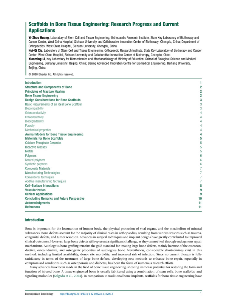 Scaffolds in Bone Tissue Engineering: Research Progress and Current ...