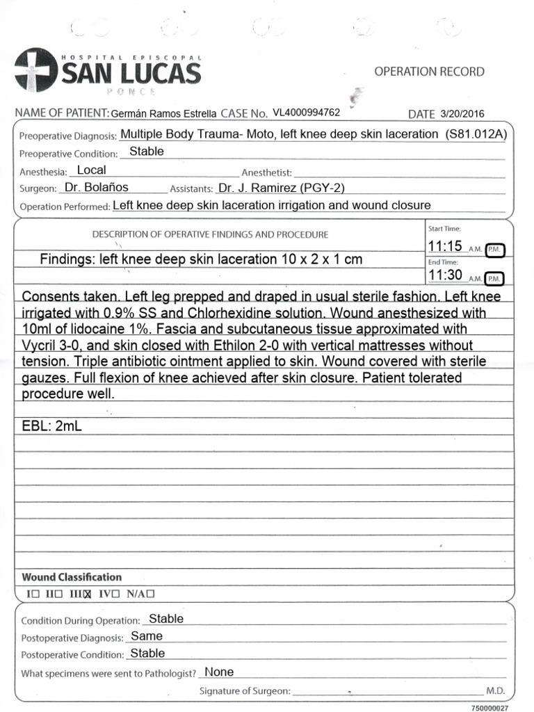 Wound Closure Procedure Report | PDF