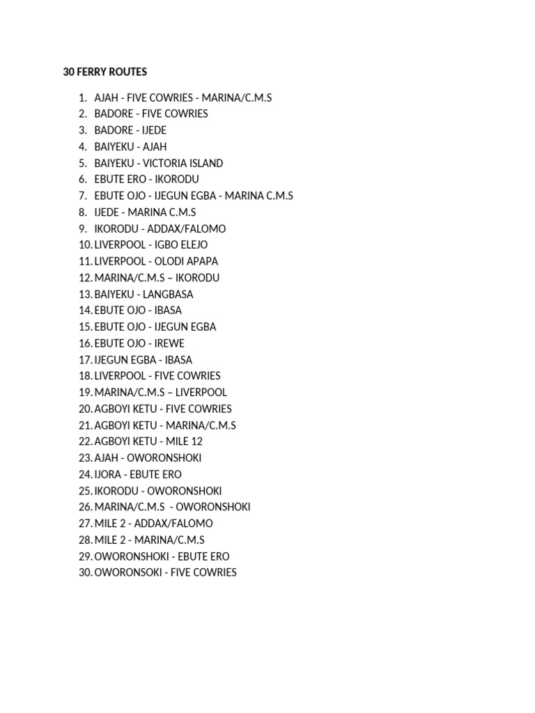 Ferry Routes and Jetty Locations | PDF