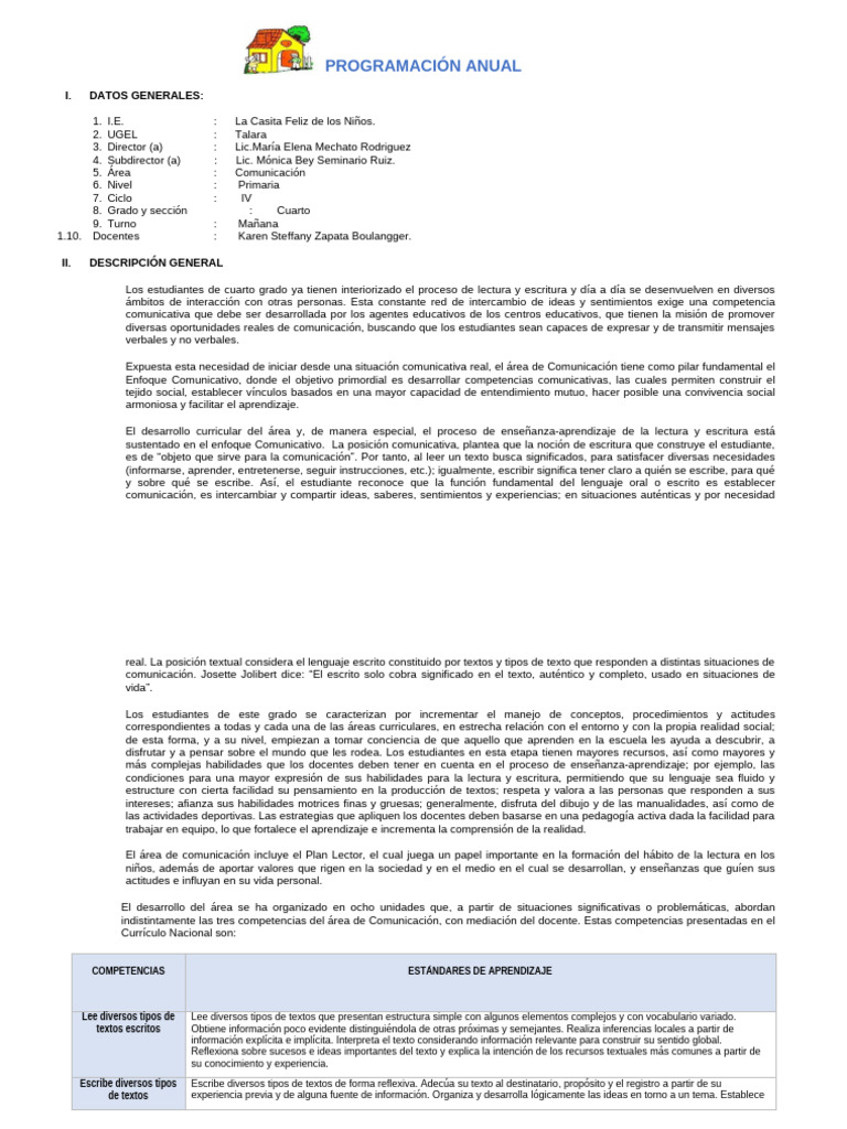 PROGRAMACIÓN ANUAL 4to grado | PDF | Aprendizaje | Enseñando