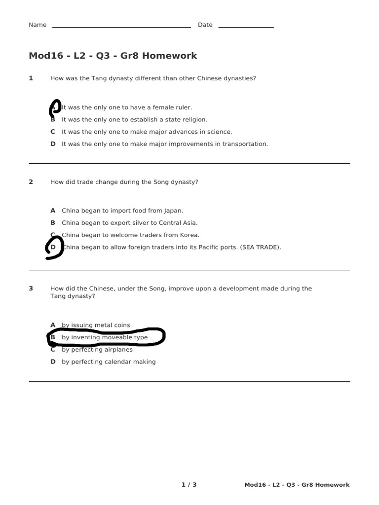 Mod16 - L2 - Q3 - Gr8 Homework | PDF | China | World Politics