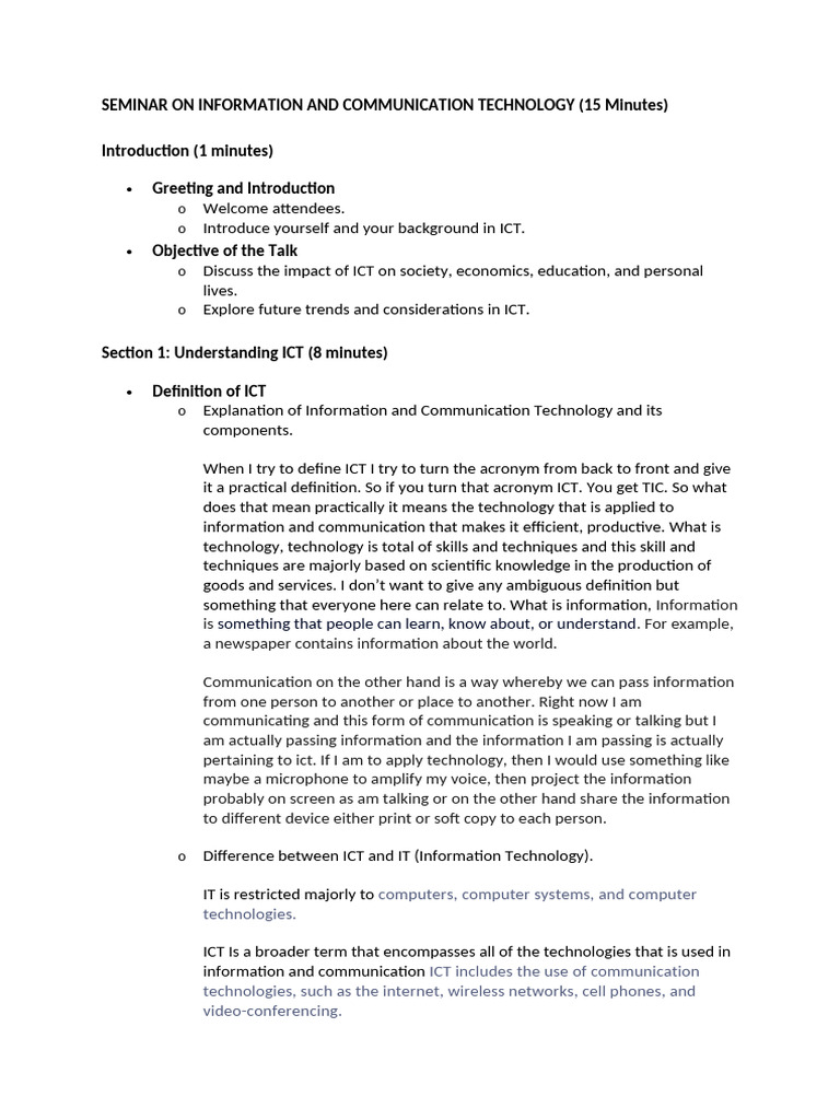 Seminar On Information and Communication Technology (Mis) | PDF ...