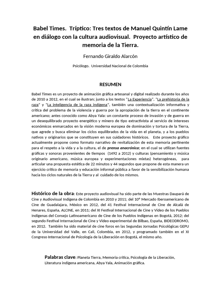 Babel Times Tríptico Tres Textos de Manuel Quintín Lame en Diálogo Con ...